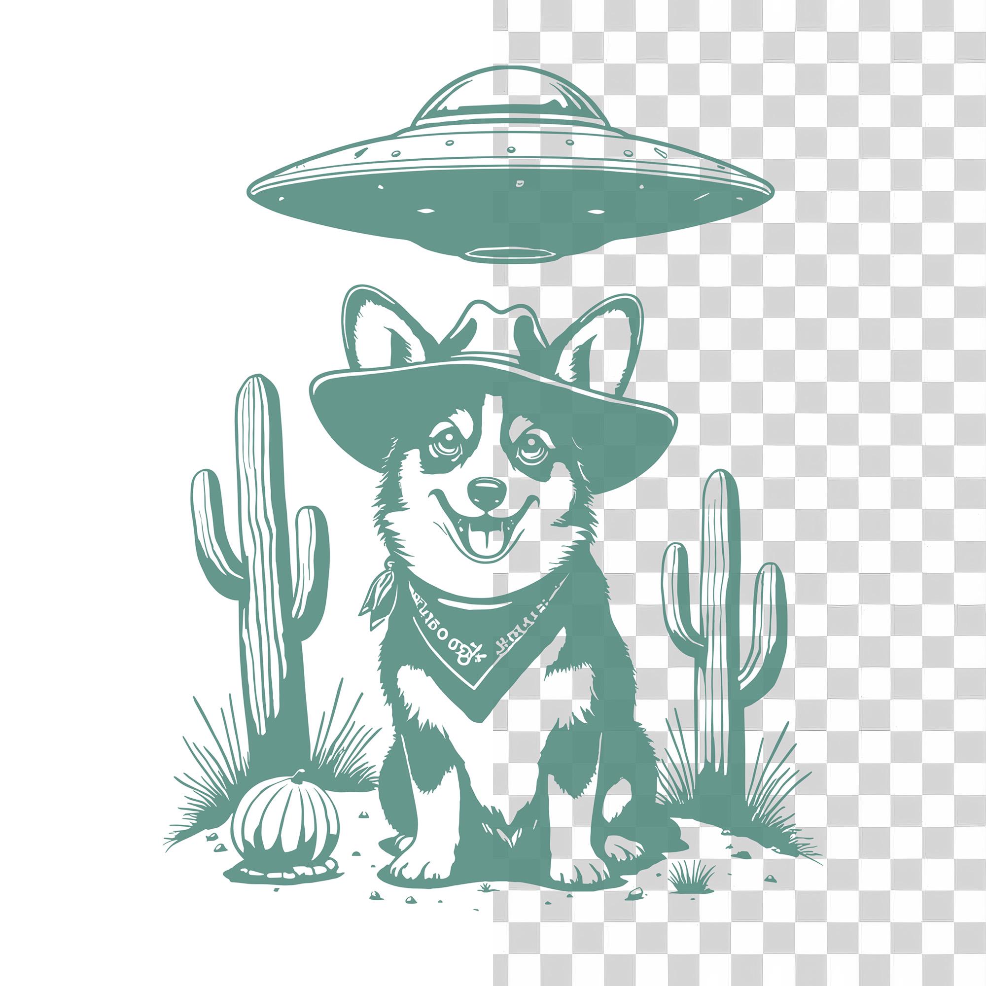 Alien Cowboy Corgi PNG SVG - Retro Space Western Dog Abduction UFO Cute ...