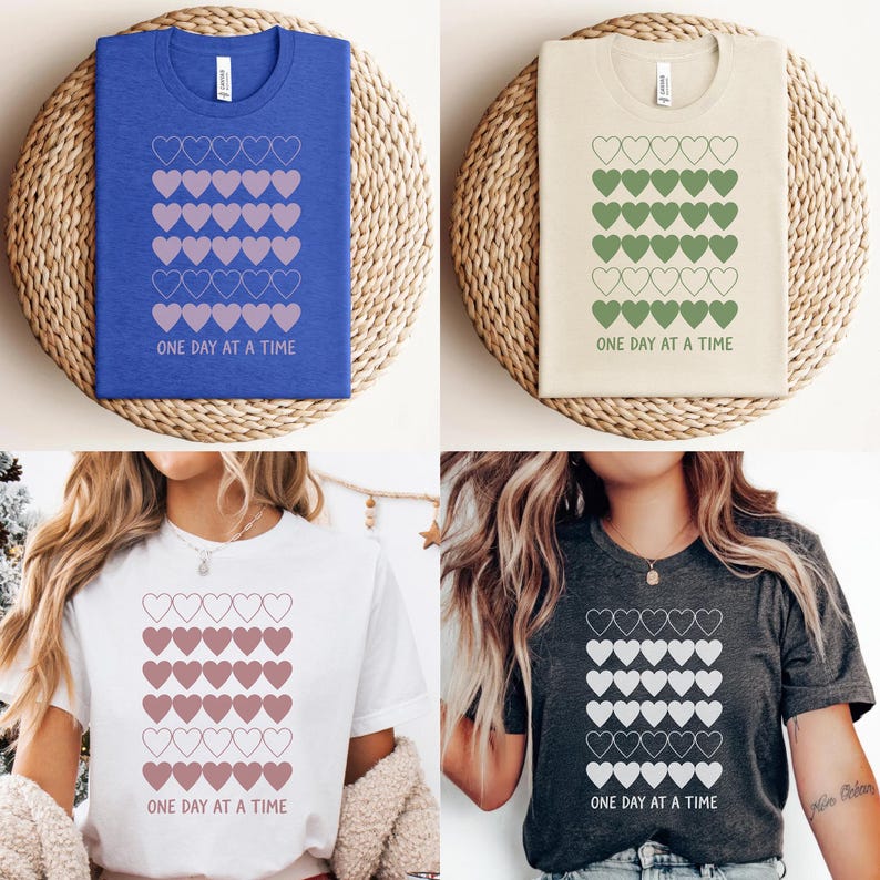 One Day at A Time PNG SVG - Motivational Quote Heart Pattern Graphic ...
