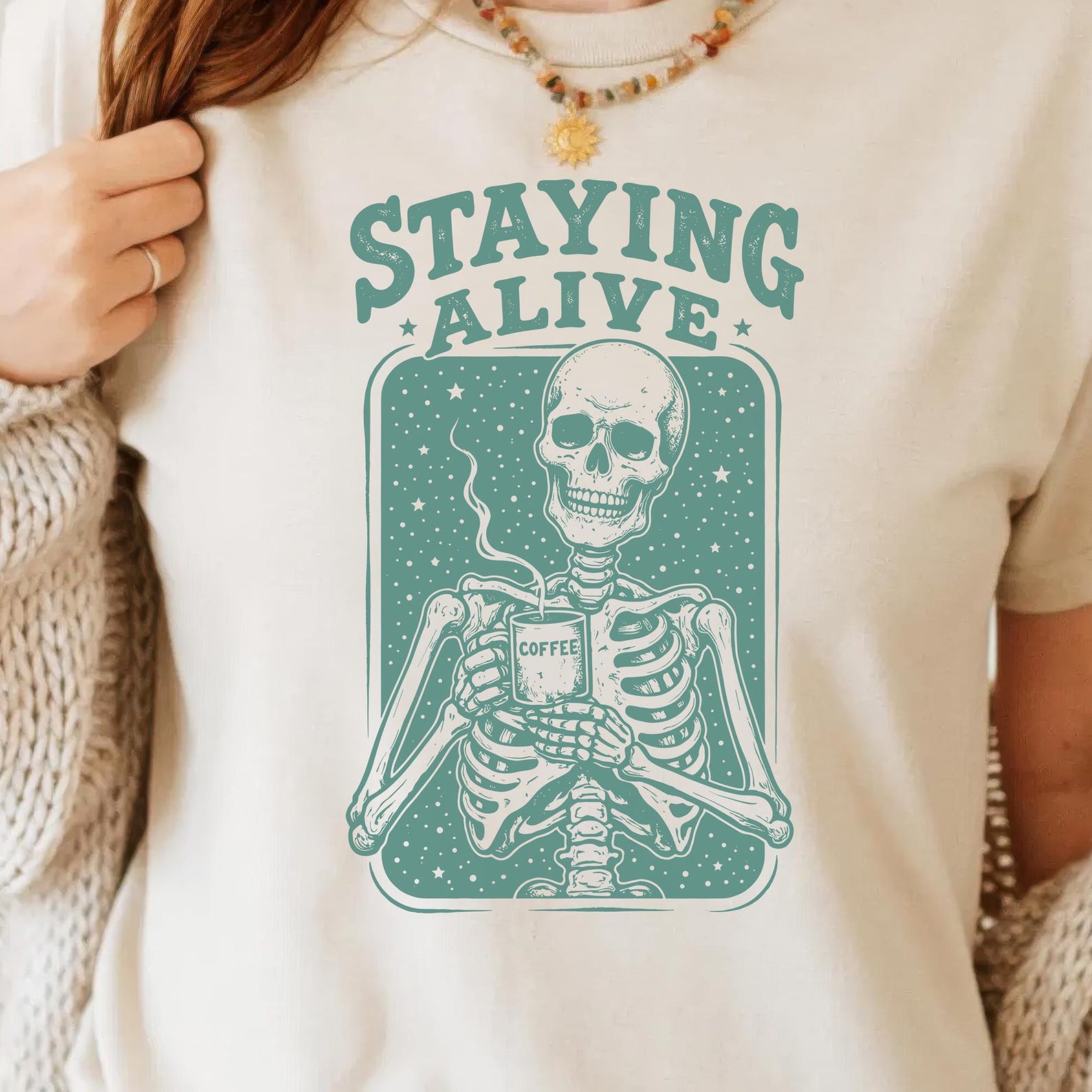 Staying Alive SVG PNG - Skeleton Trendy Coffee Art Retro Funny Humor ...