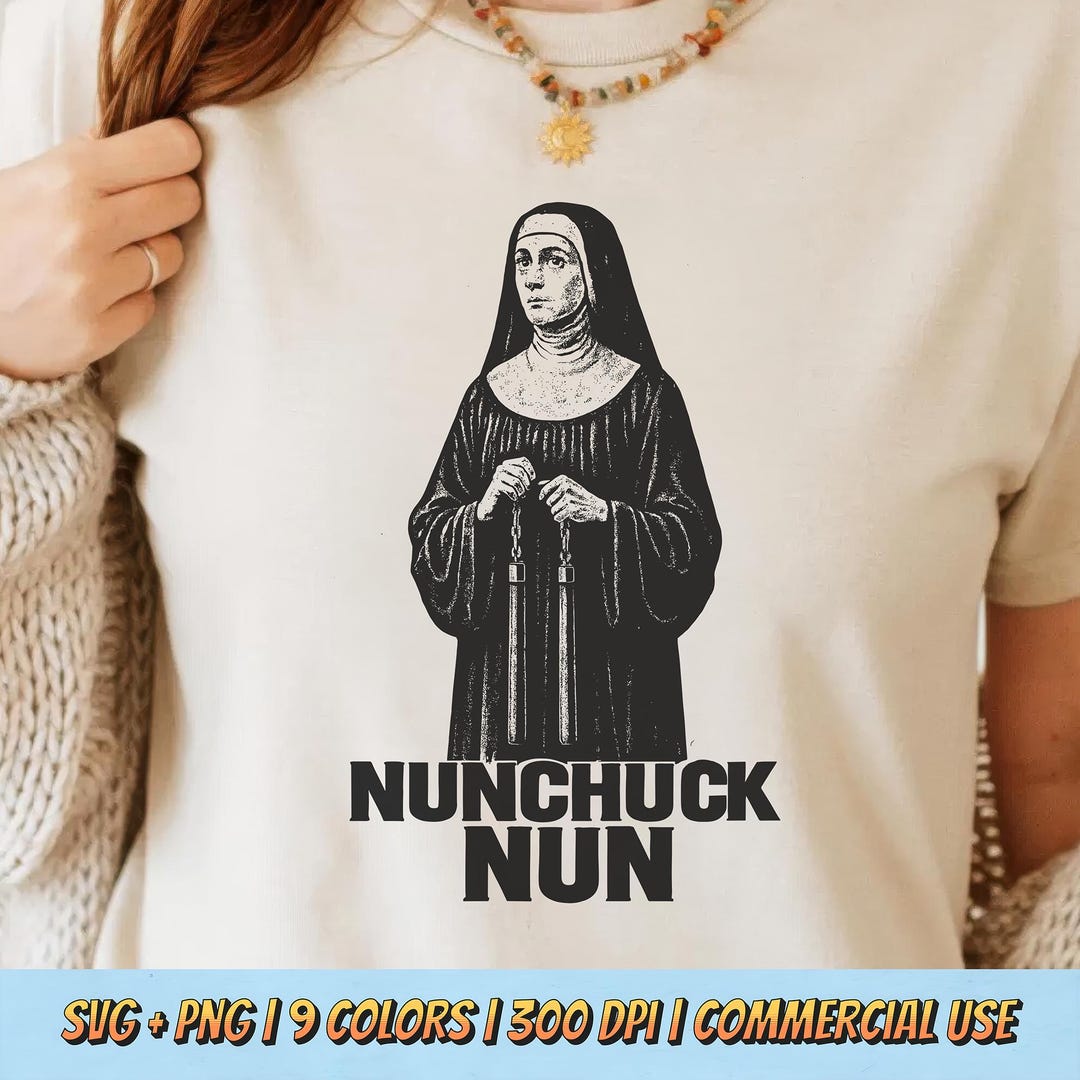 Nunchuck Nun PNG SVG - Funny Ninja Nun Design Retro Comic Meme Action ...