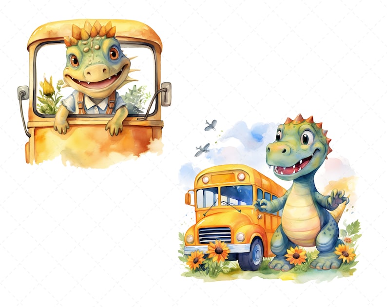 Dinosaur With School Bus Clipart 8 PNG Bundle, School Dino Clip Art ...