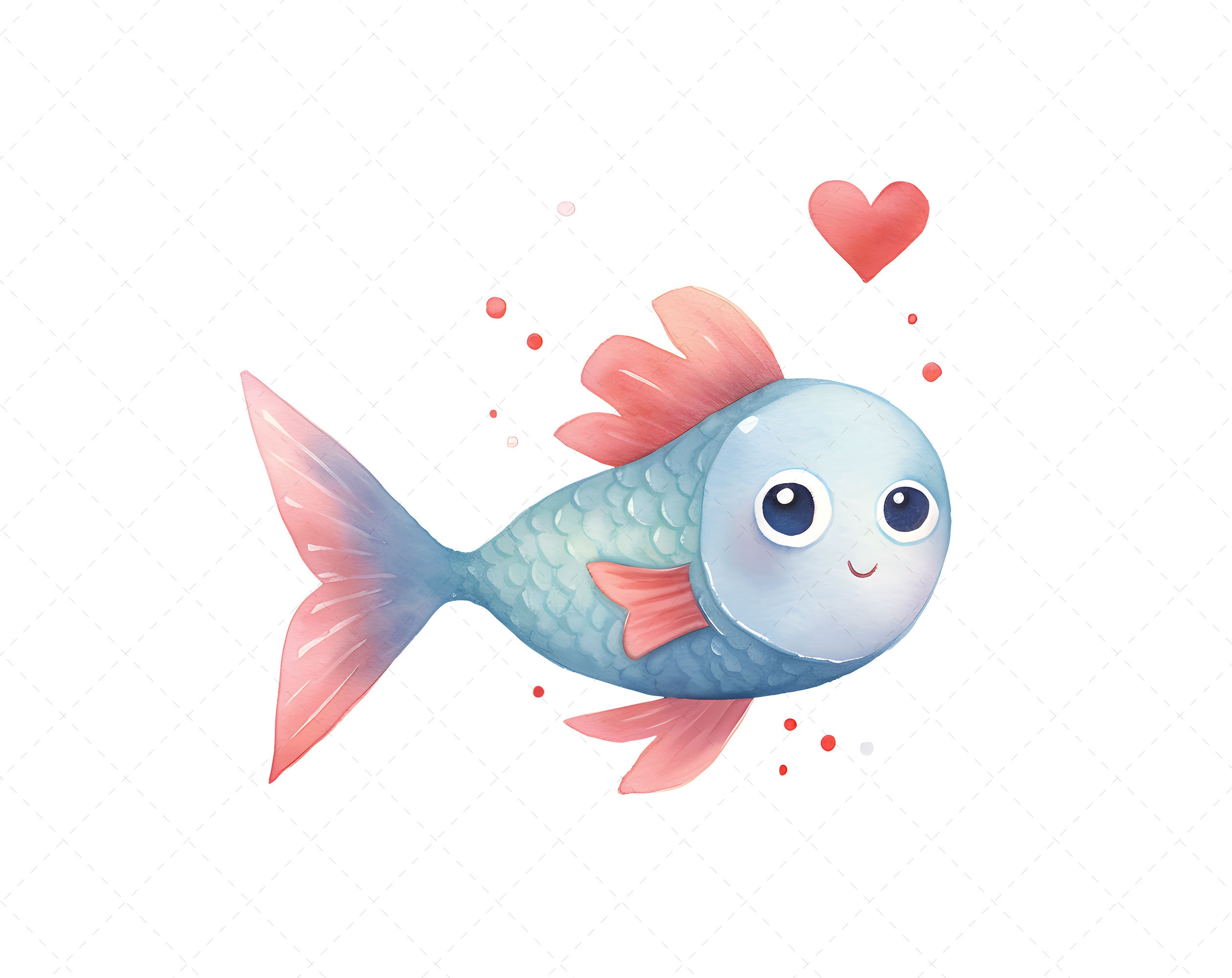 Love Fish Watercolor Clipart Bundle, Valentine's Day Adorable Fishes ...