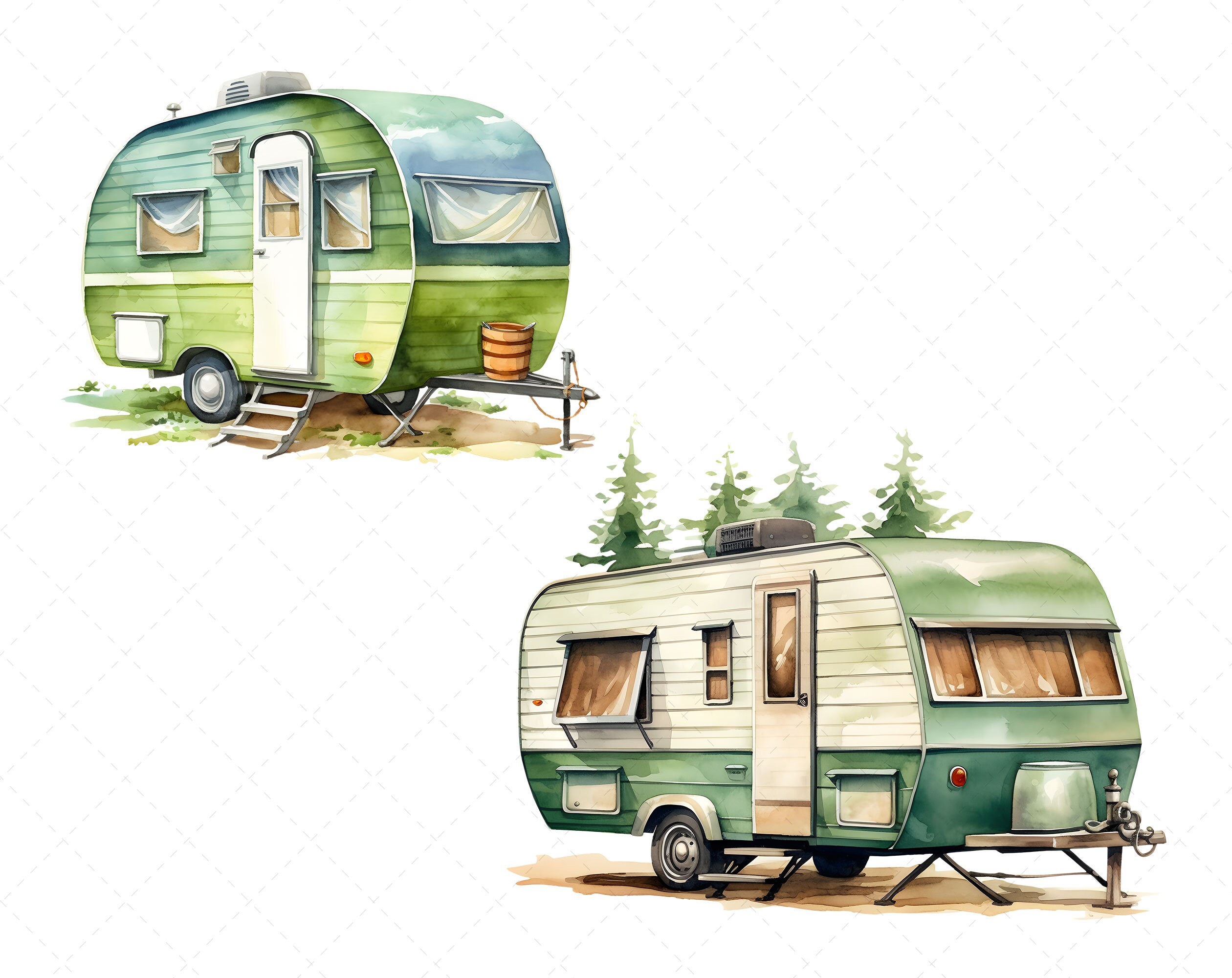 Green Emerald Camping Trailer Vintage Clipart Png, Retro Camper Trailer ...