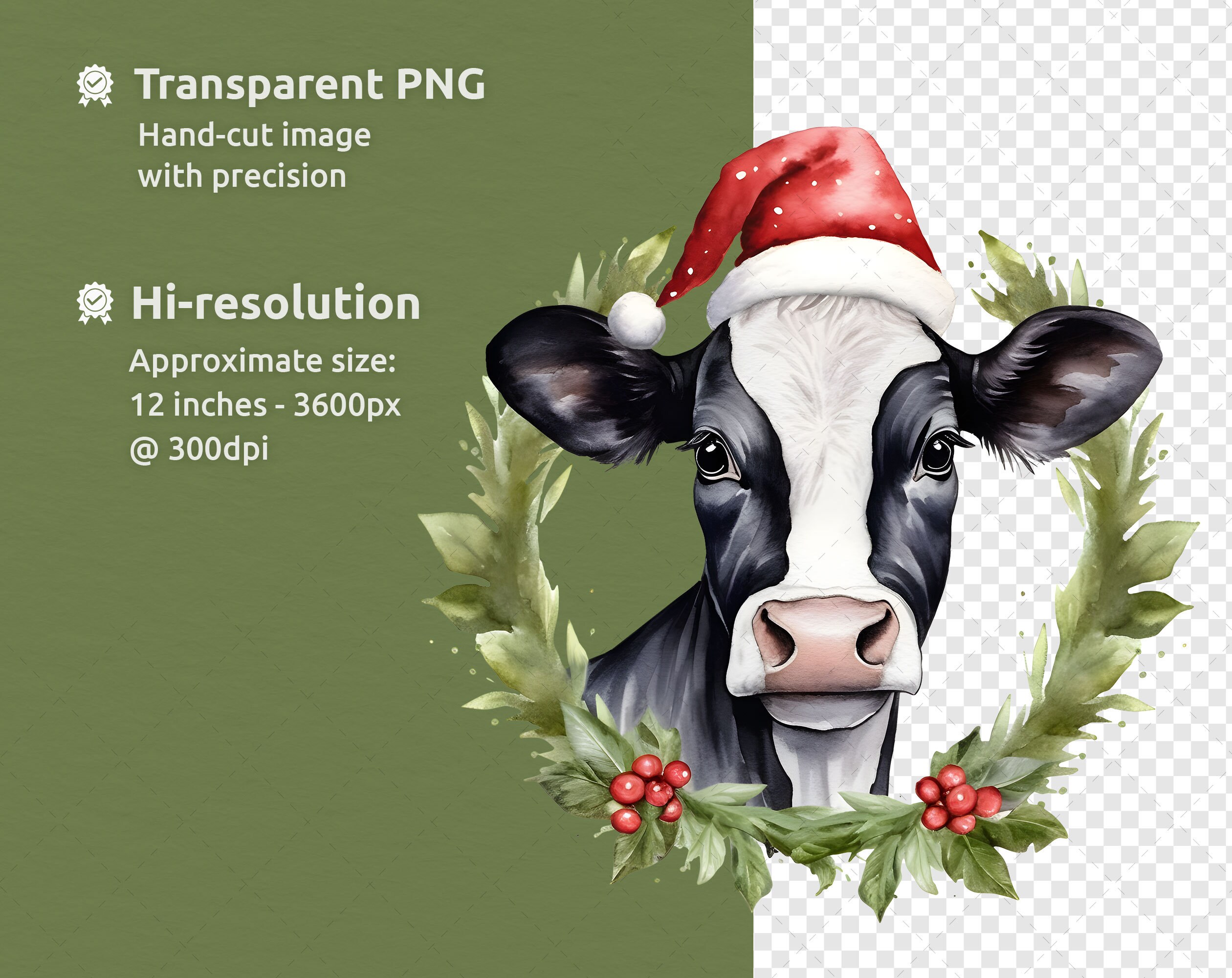 Christmas Holstein Cow Clipart PNG Bundle, Cows With Christmas Hats PNG ...