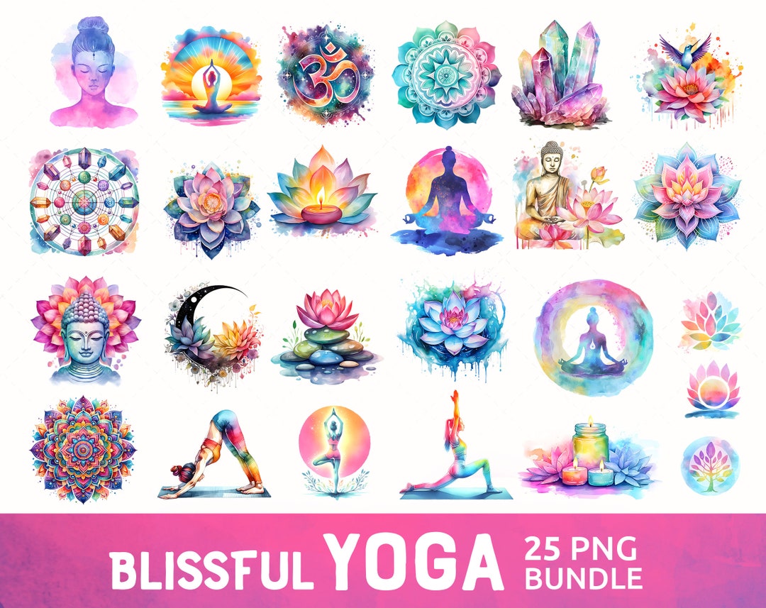 Blissful Yoga Watercolor Clipart Bundle, Pastel Color Yoga PNG ...