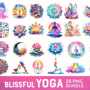 Blissful Yoga Watercolor Clipart Bundle, Pastel Color Yoga PNG ...