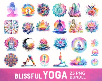 Yoga Serenity Art Design Bundle Blissful Yoga Watercolor Clipart Bundle ...