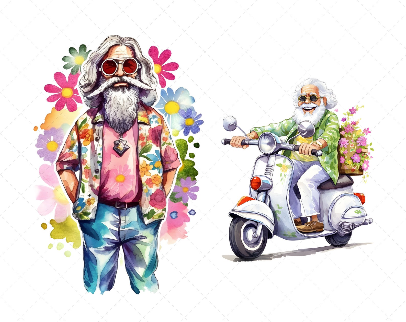 Hippie Grandpa Clipart PNG, Funny Grandfather Watercolor Art Clipart ...