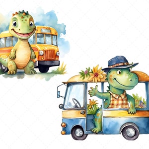 Dinosaur With School Bus Clipart 8 PNG Bundle, School Dino Clip Art ...