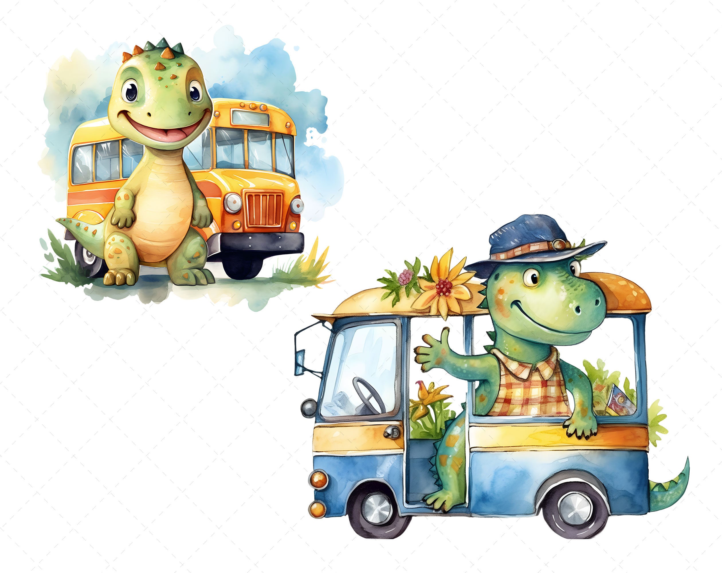 Dinosaur With School Bus Clipart 8 PNG Bundle, School Dino Clip Art ...