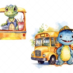 Dinosaur With School Bus Clipart 8 PNG Bundle, School Dino Clip Art ...