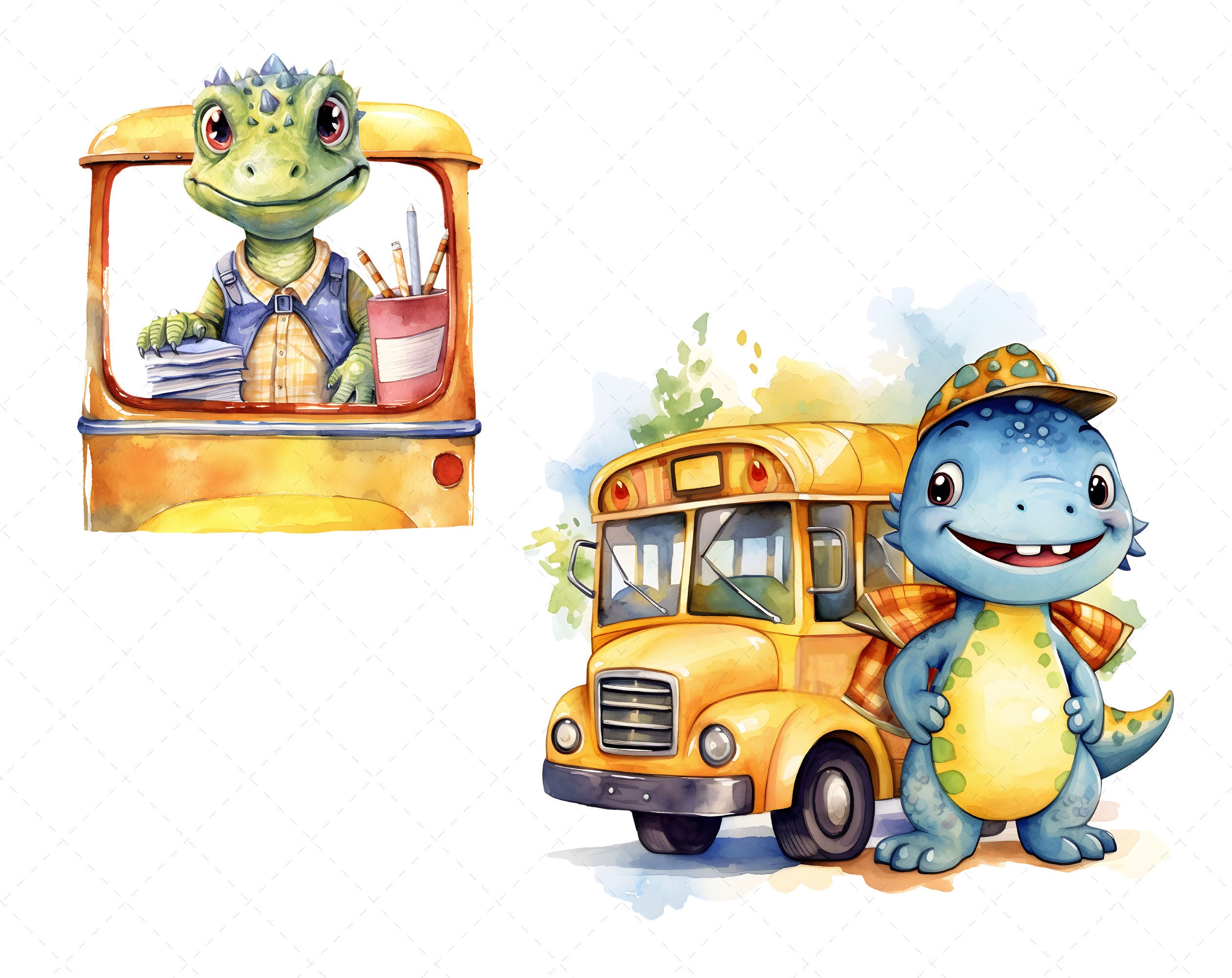 Dinosaur With School Bus Clipart 8 PNG Bundle, School Dino Clip Art ...