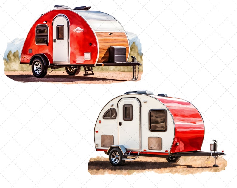 Red Teardrop Camper Trailer Clipart Png, Retro Red Camping Car Png ...