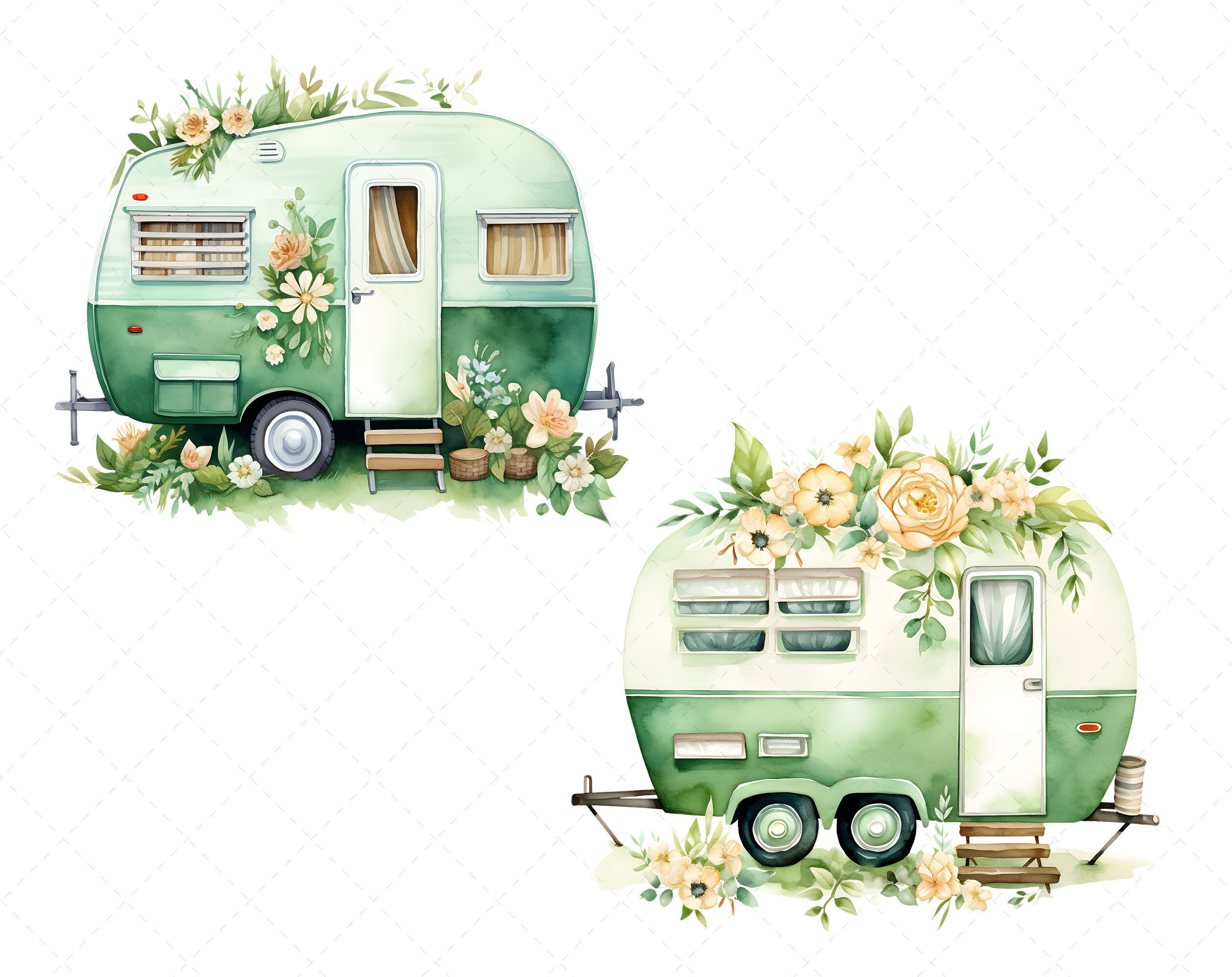 Green Emerald Camping Trailer Vintage Clipart Png, Retro Camper Trailer ...