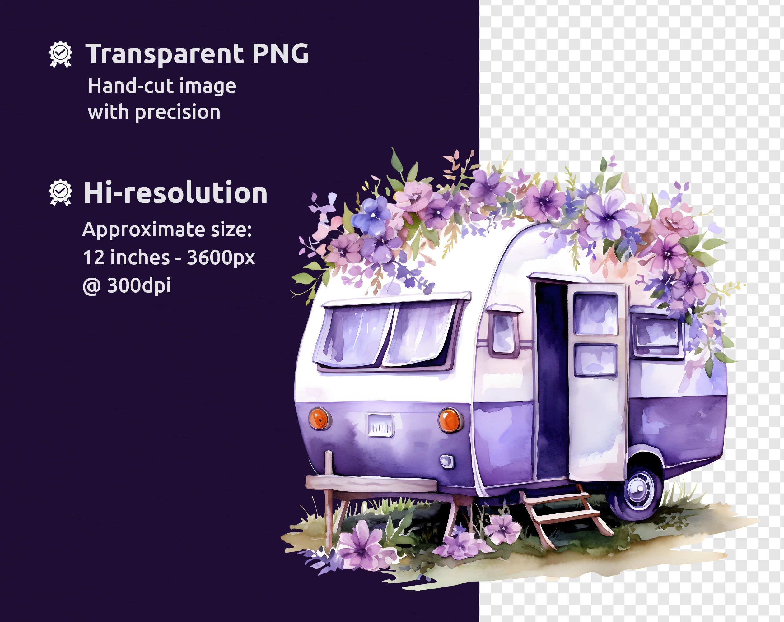 Purple Retro Camper Clipart: Lavender Watercolor Camping Trailers ...