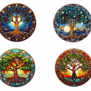 28 Stained Glass Tree of Life Clipart PNG Bundle, Watercolor Fantasy ...
