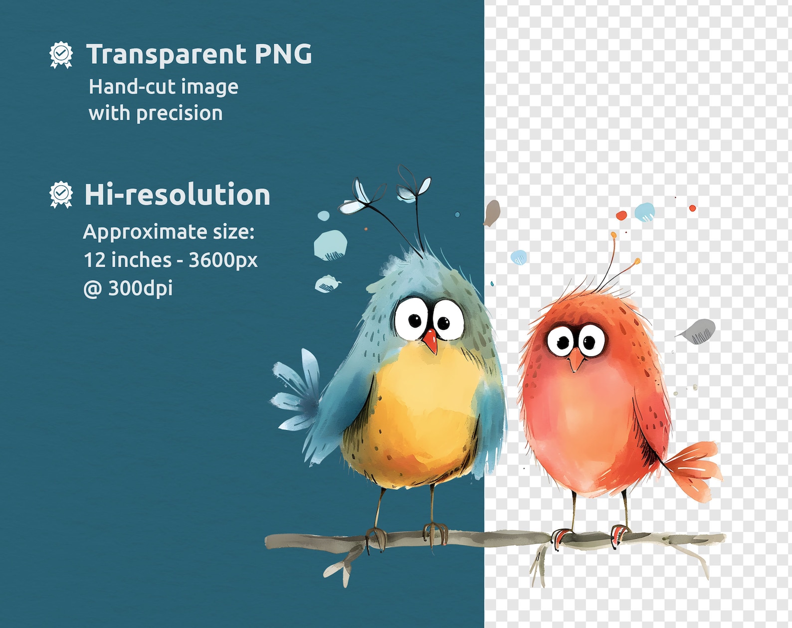 Funny Quirky Birds Watercolour Clipart, Whimsical Birds on a Branch ...