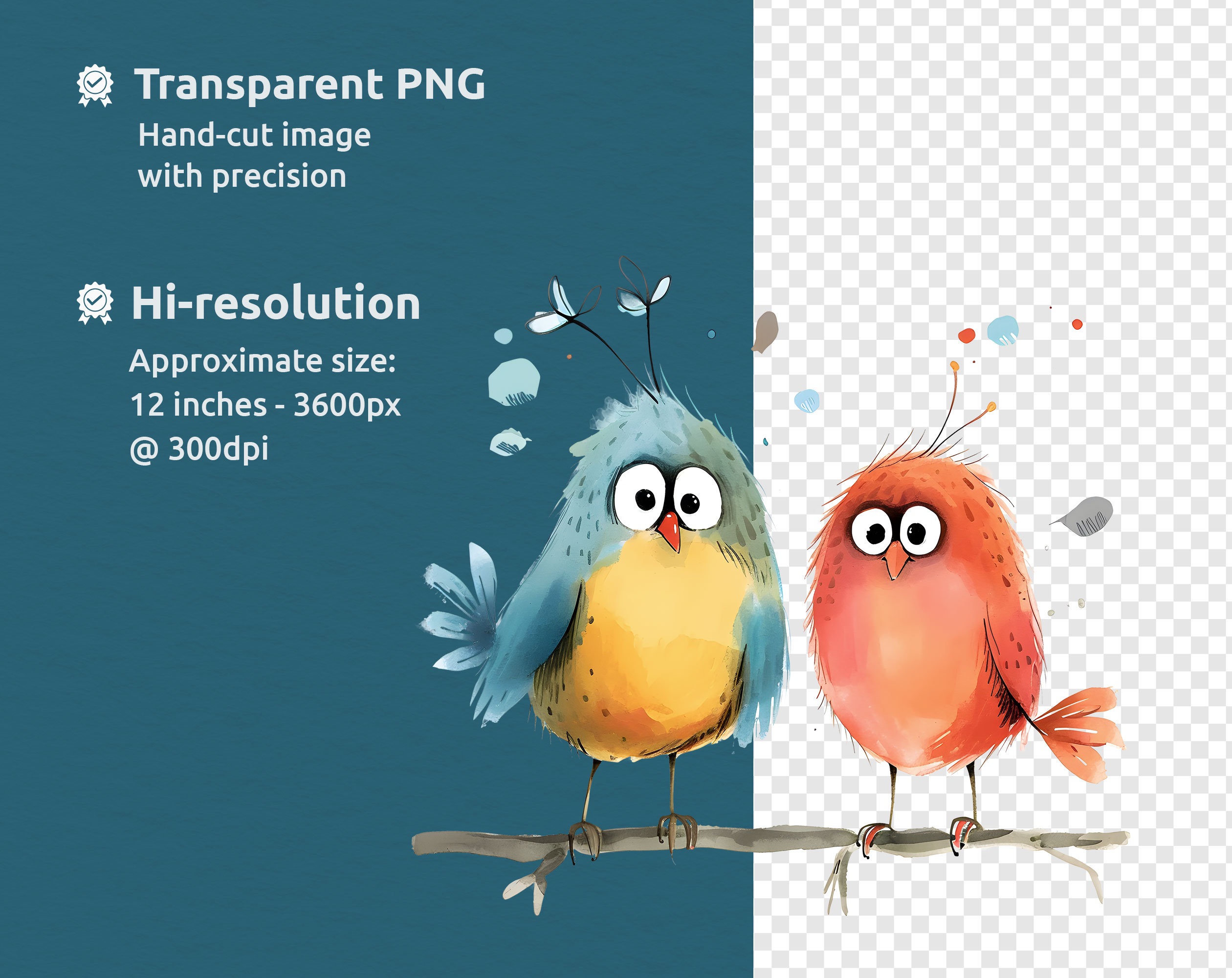 Funny Quirky Birds Watercolour Clipart, Whimsical Birds on a Branch ...