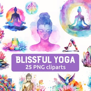 Blissful Yoga Watercolor Clipart Bundle, Pastel Color Yoga PNG ...