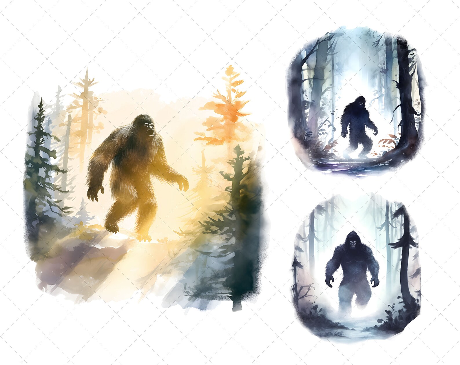 Bigfoot Encounters Watercolor Clipart Vol 2, Bigfoot Transparent Png ...