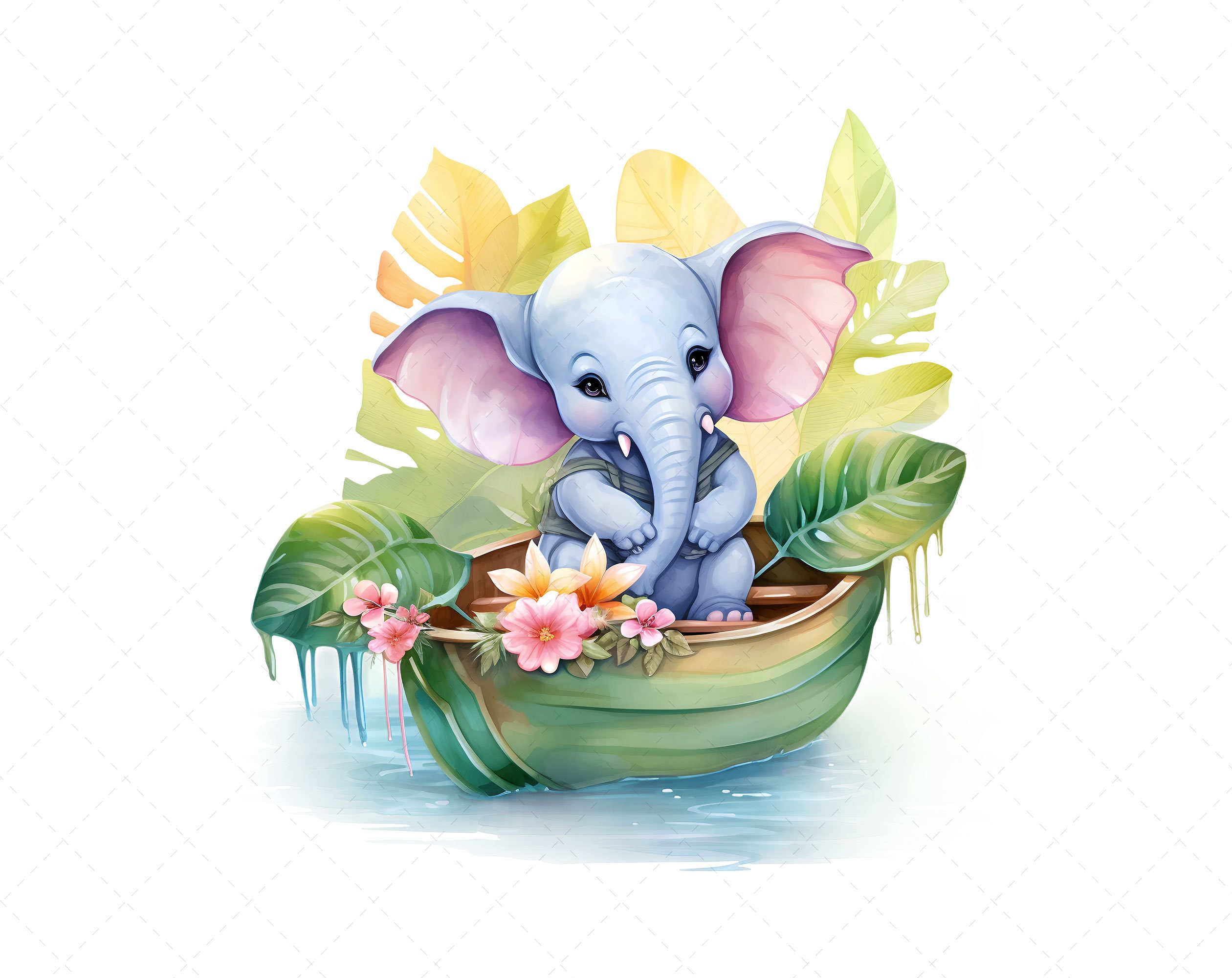 Cute Baby Elephant Camping Watercolor Clipart Png Bundle, Small ...