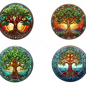 28 Stained Glass Tree of Life Clipart PNG Bundle, Watercolor Fantasy ...