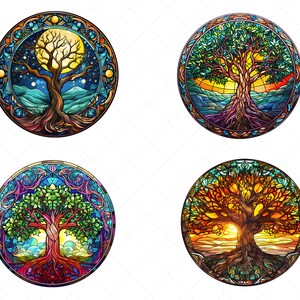28 Stained Glass Tree of Life Clipart PNG Bundle, Watercolor Fantasy ...