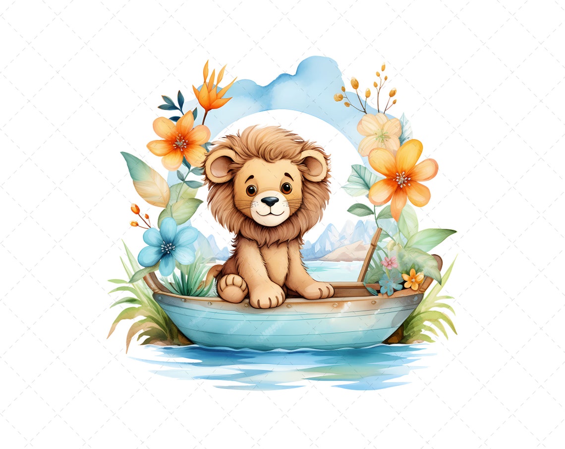 Cute Baby Lion Camping Watercolor Clipart Png Bundle Little - Etsy