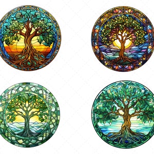 28 Stained Glass Tree of Life Clipart PNG Bundle, Watercolor Fantasy ...