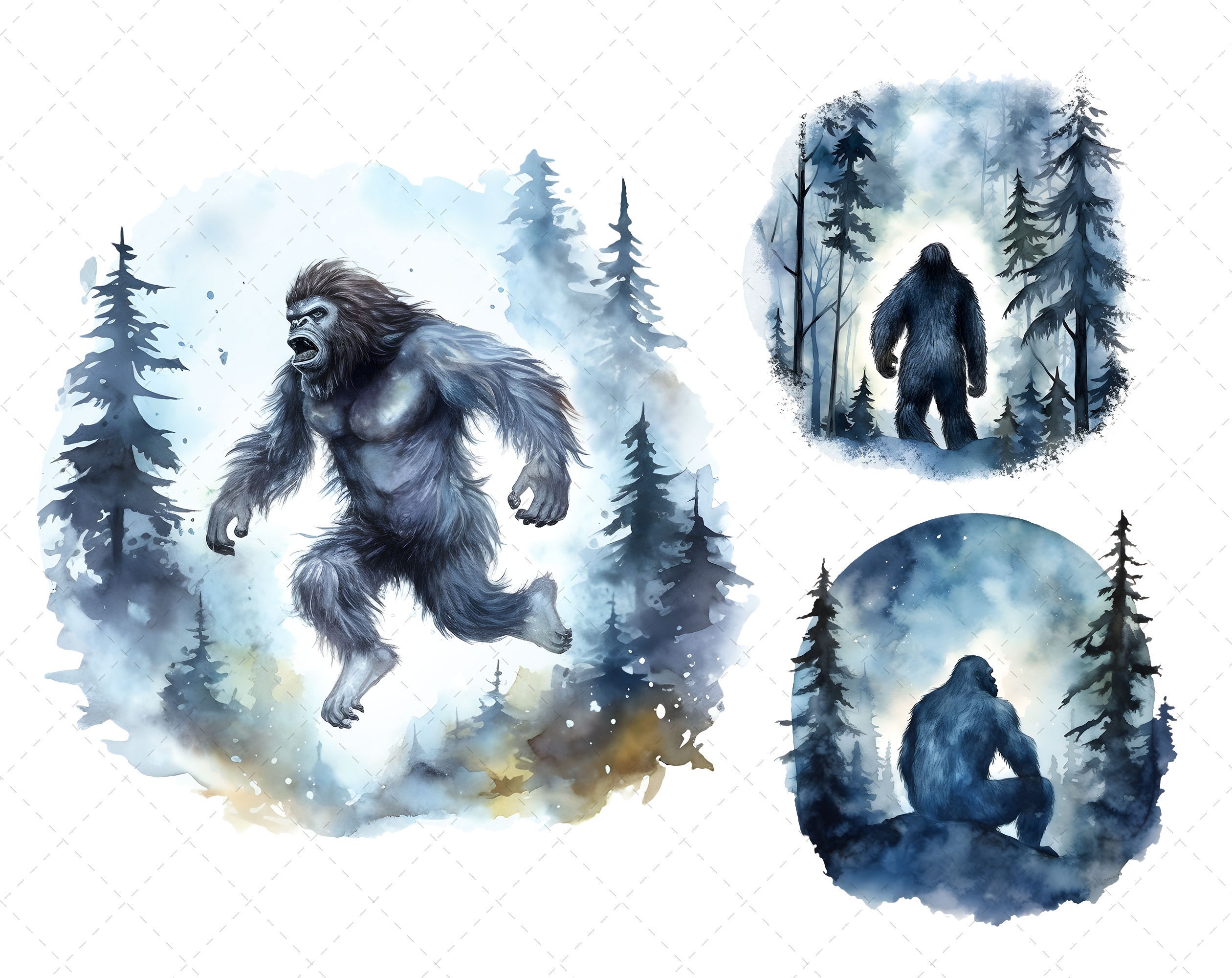 Bigfoot Encounters Watercolor Clipart Vol 2, Bigfoot Transparent Png ...