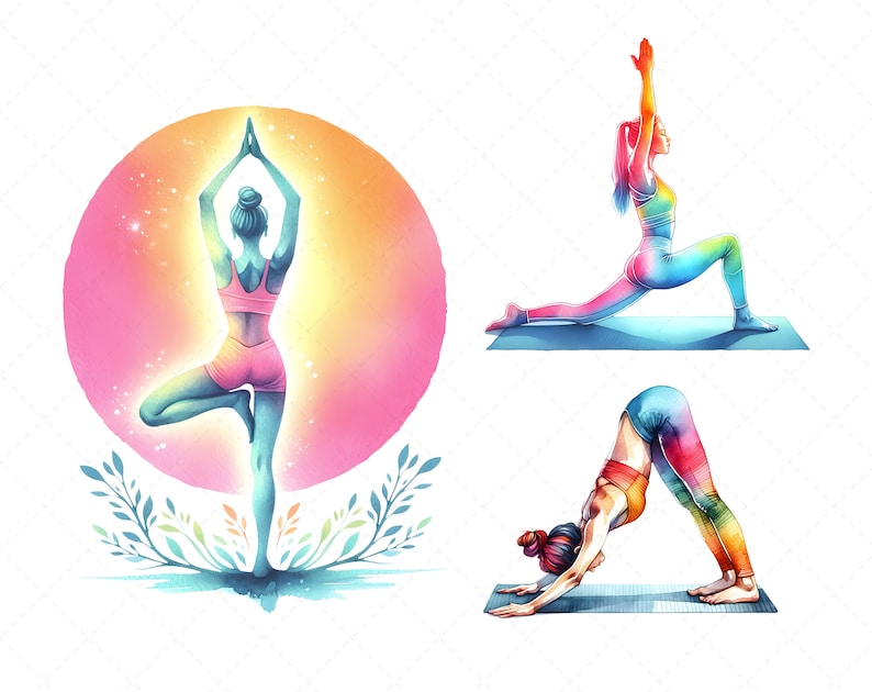 Blissful Yoga Watercolor Clipart Bundle, Pastel Color Yoga PNG ...