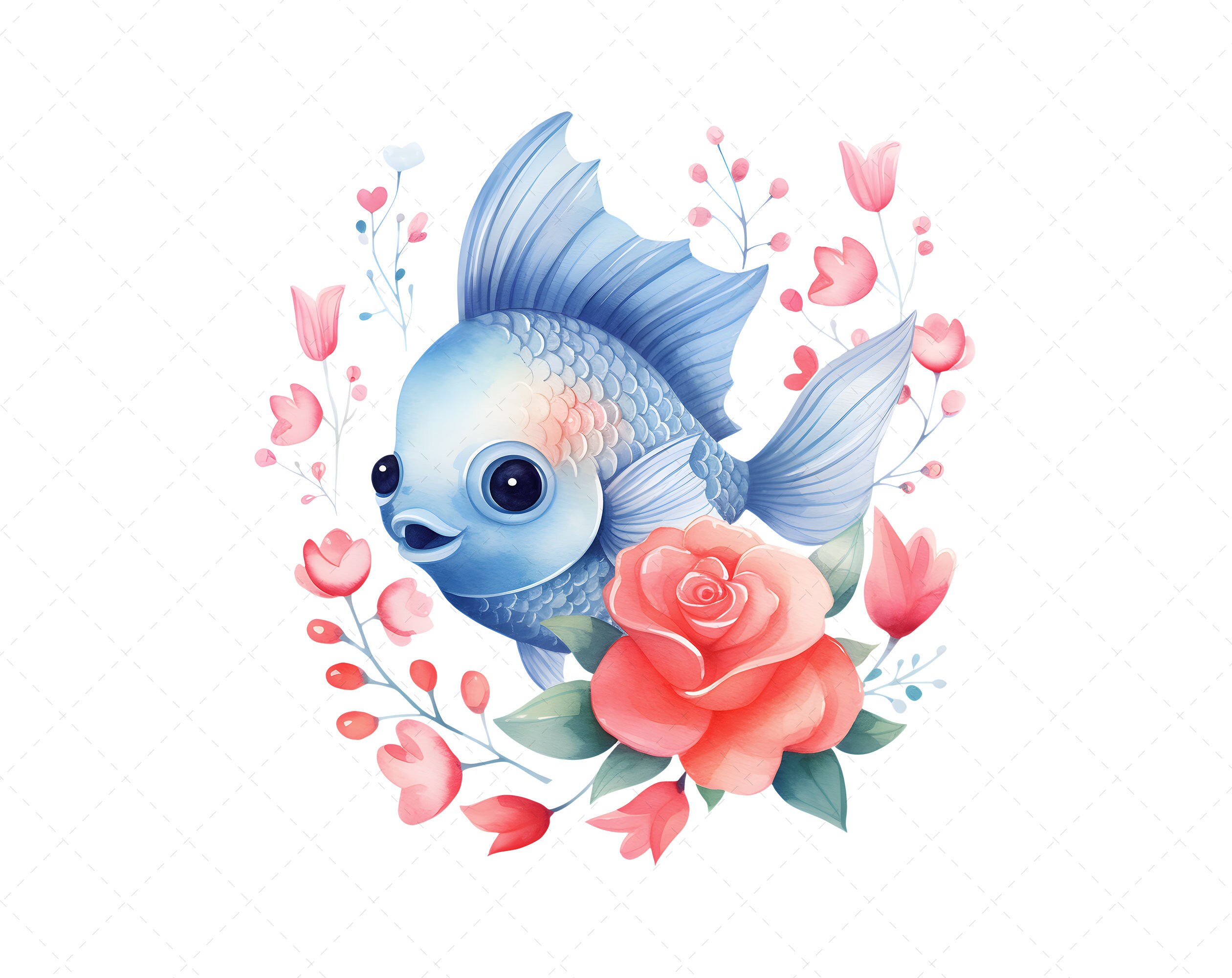 Love Fish Watercolor Clipart Bundle, Valentine's Day Adorable Fishes ...