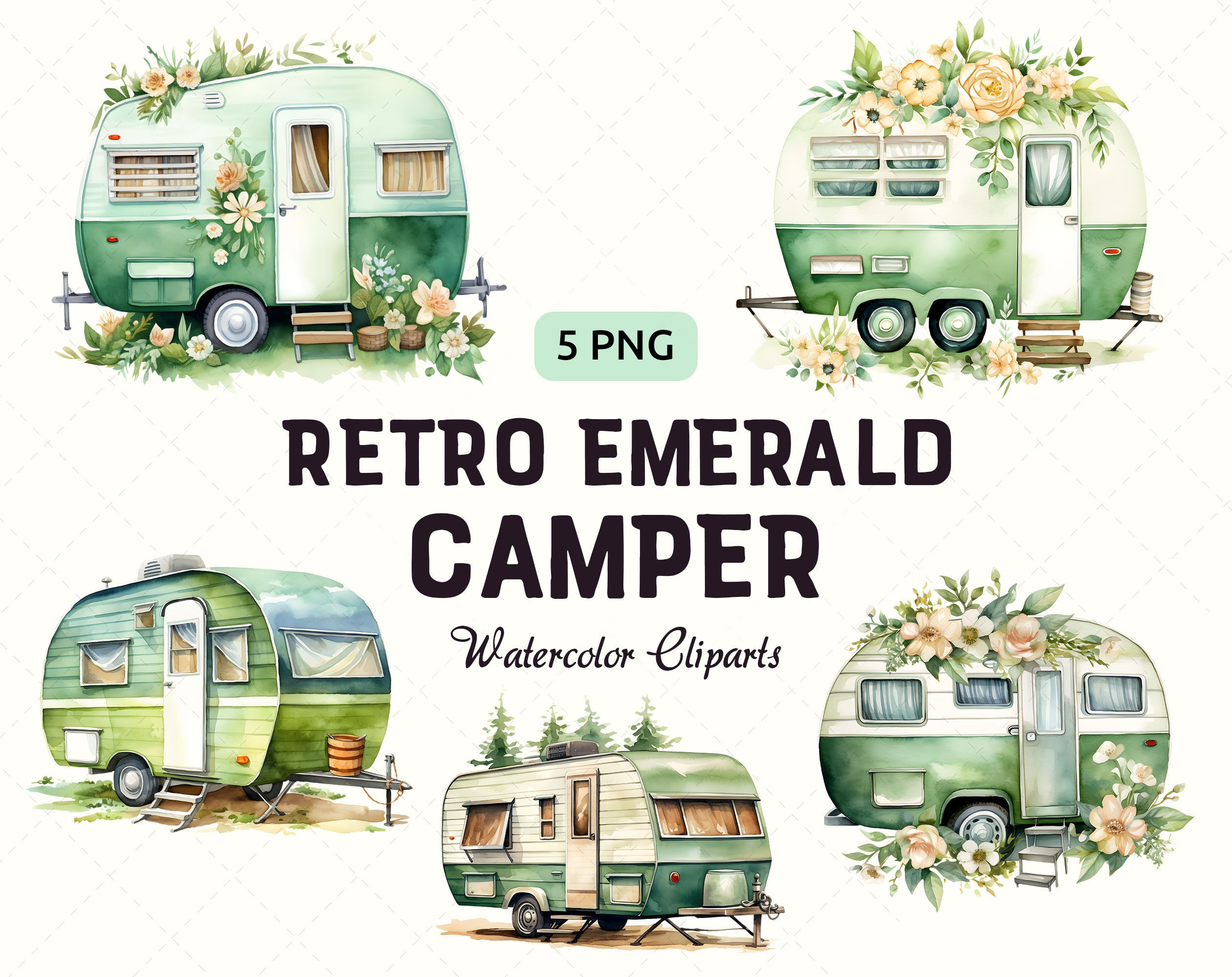 Green Emerald Camping Trailer Vintage Clipart Png, Retro Camper Trailer ...