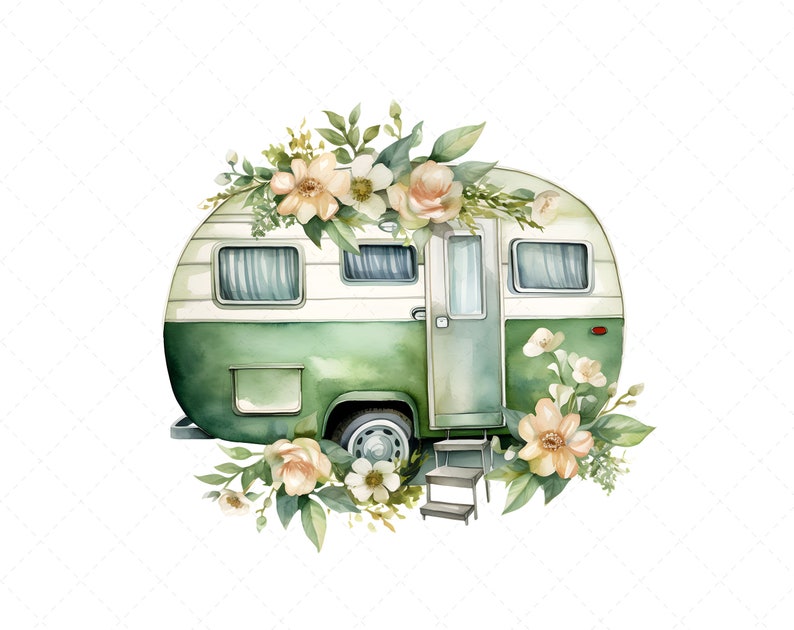 Green Emerald Camping Trailer Vintage Clipart Png, Retro Camper Trailer ...