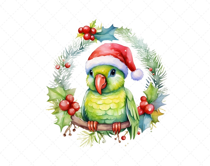 Watercolor Christmas Parrots Clipart: Holiday Bird PNG Bundle (digital ...