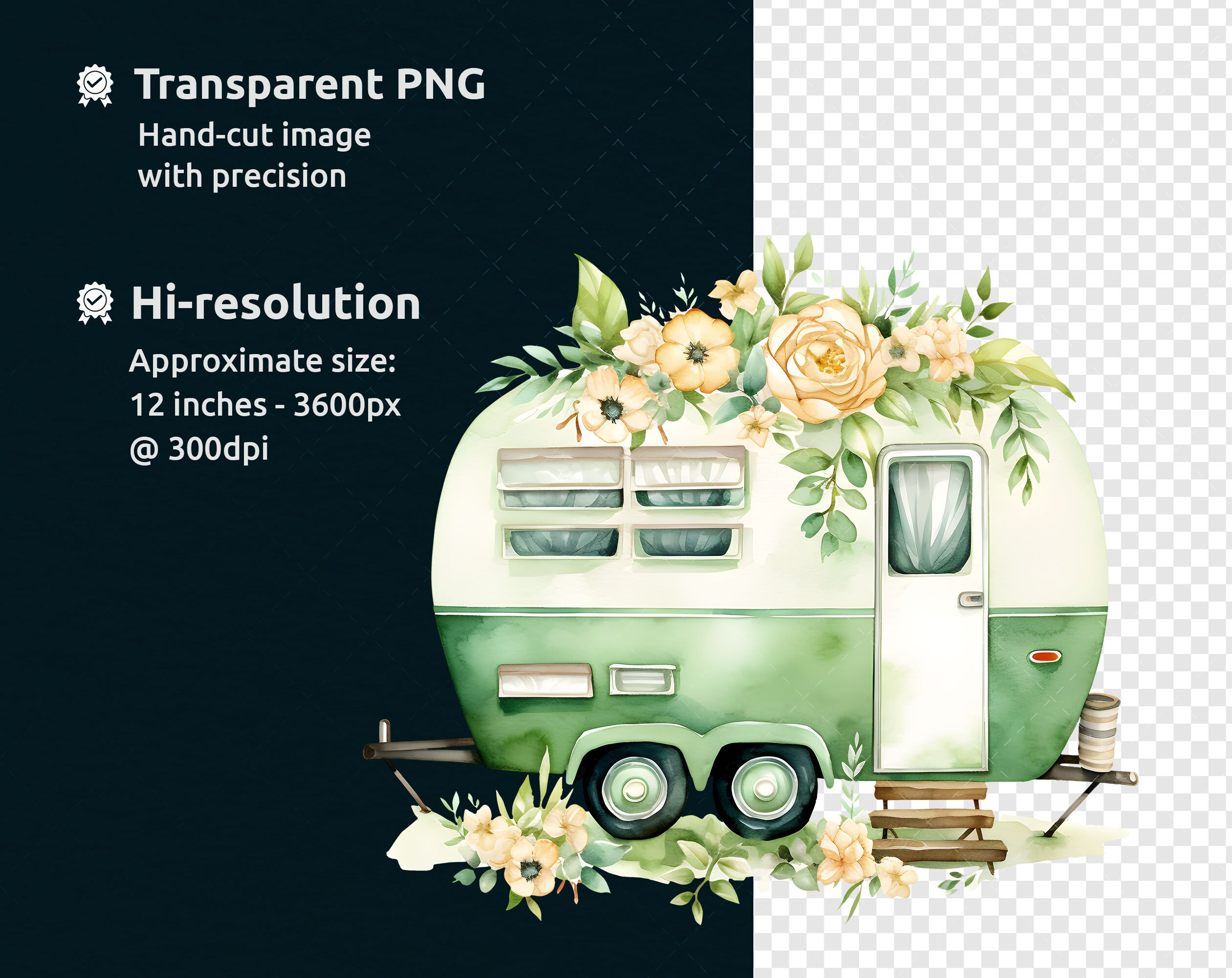 Green Emerald Camping Trailer Vintage Clipart Png, Retro Camper Trailer ...