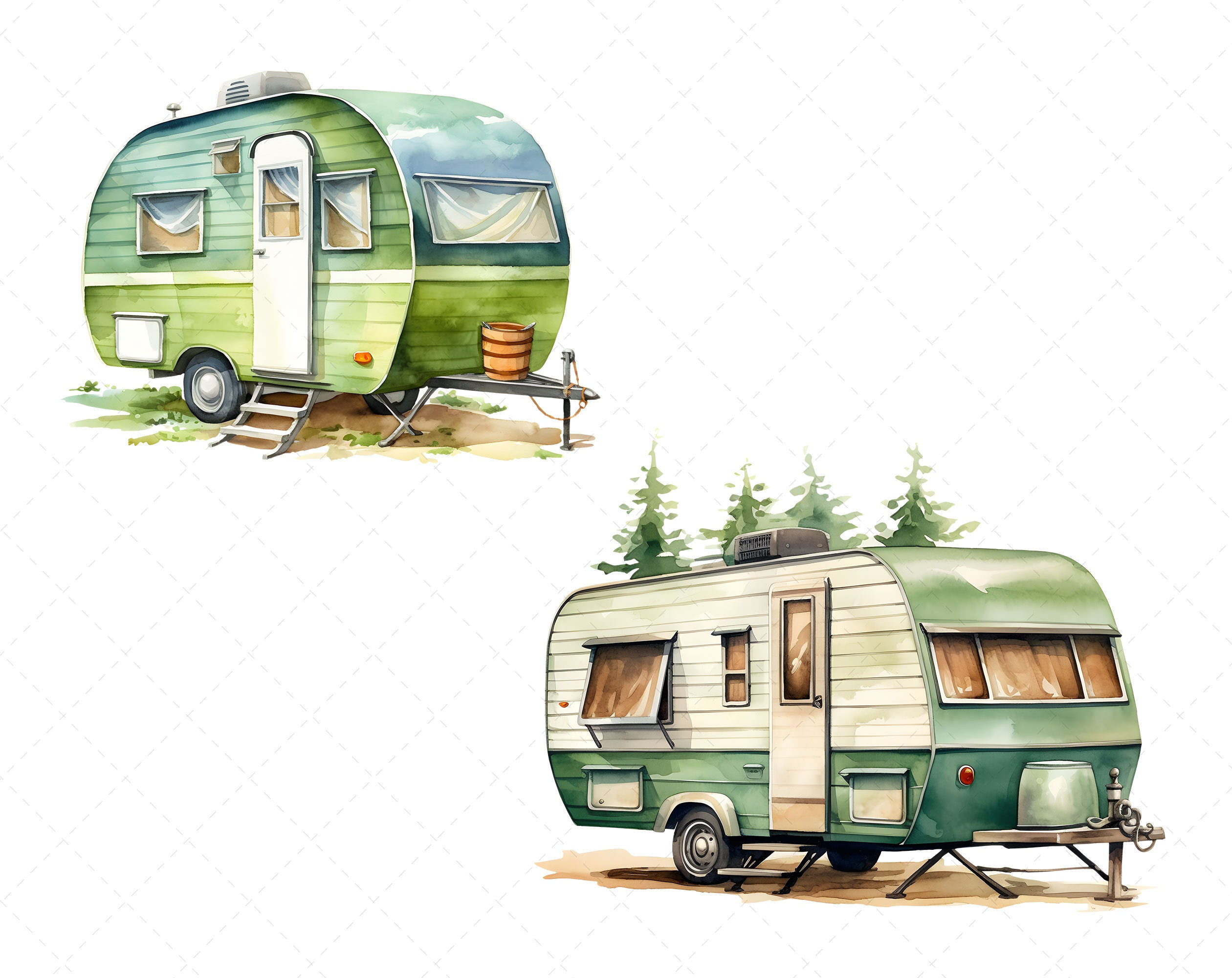 Green Emerald Camping Trailer Vintage Clipart Png, Retro Camper Trailer ...