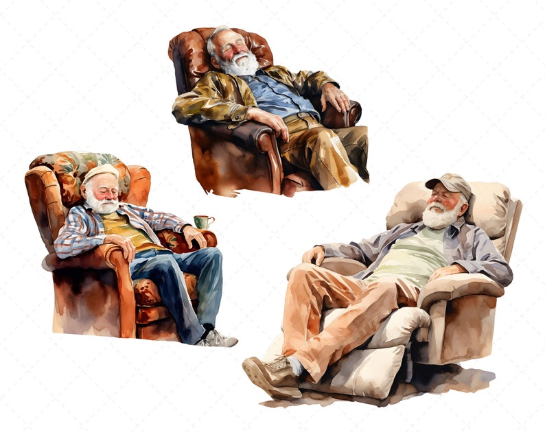 Sleepy Grandpa Clipart Png Funny Grandfather Clipart Elderly - Etsy