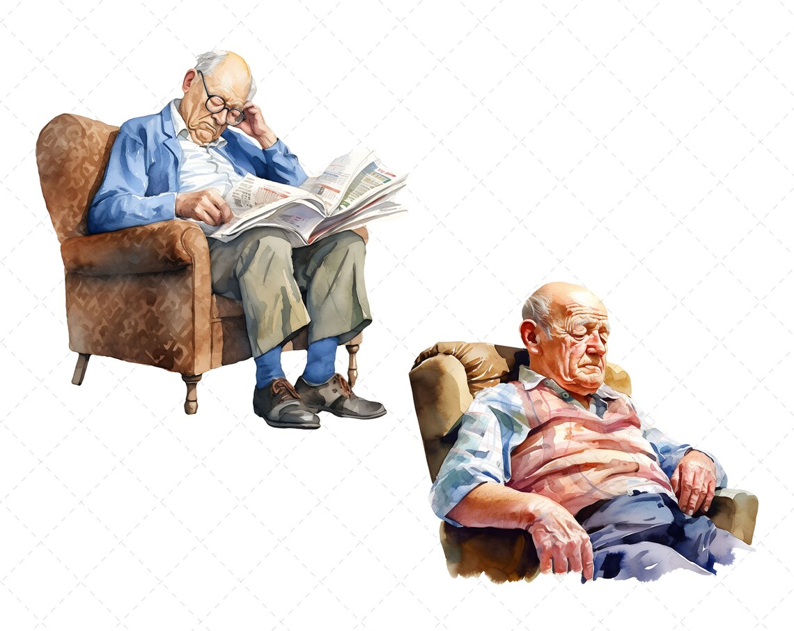 Sleepy Grandpa Clipart Png Funny Grandfather Clipart Elderly - Etsy UK