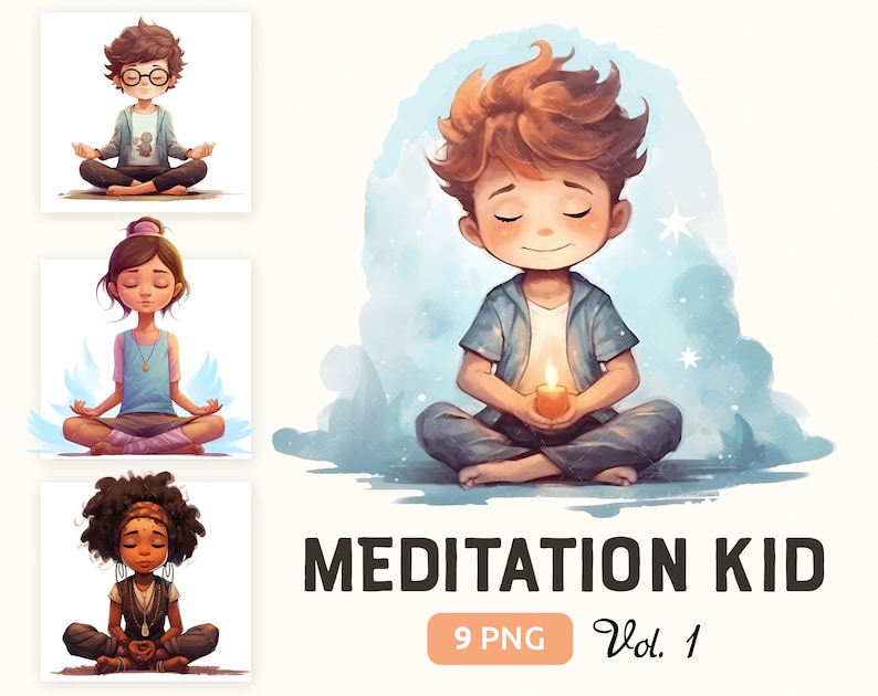 Kid Meditating Clipart Vol-1 Transparent PNG Bundle, Boy and Girl ...
