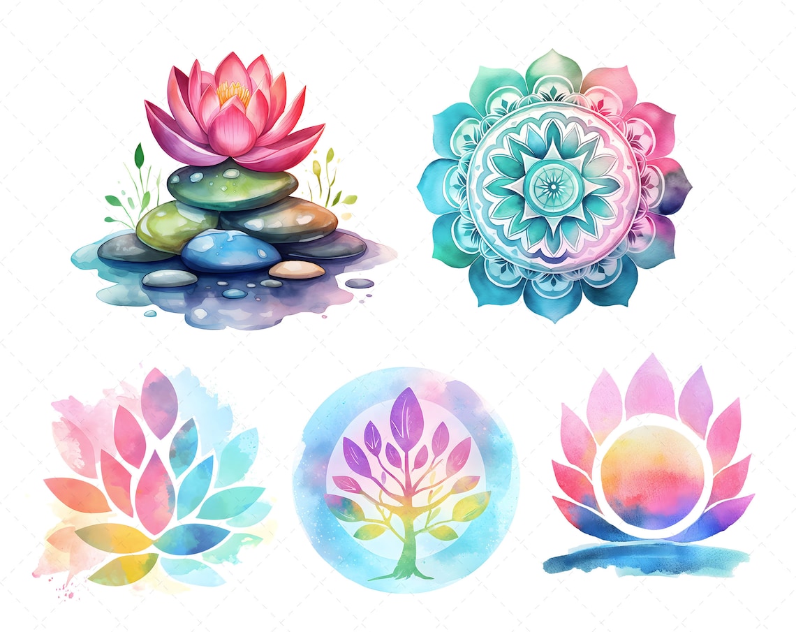Blissful Yoga Watercolor Clipart Bundle, Pastel Color Yoga PNG ...