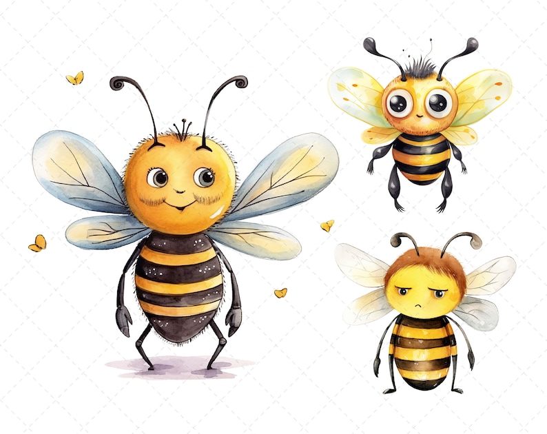 Cute Bees Watercolor Clipart Pack Vol 1, Honey Bee Clipart Png, Baby ...