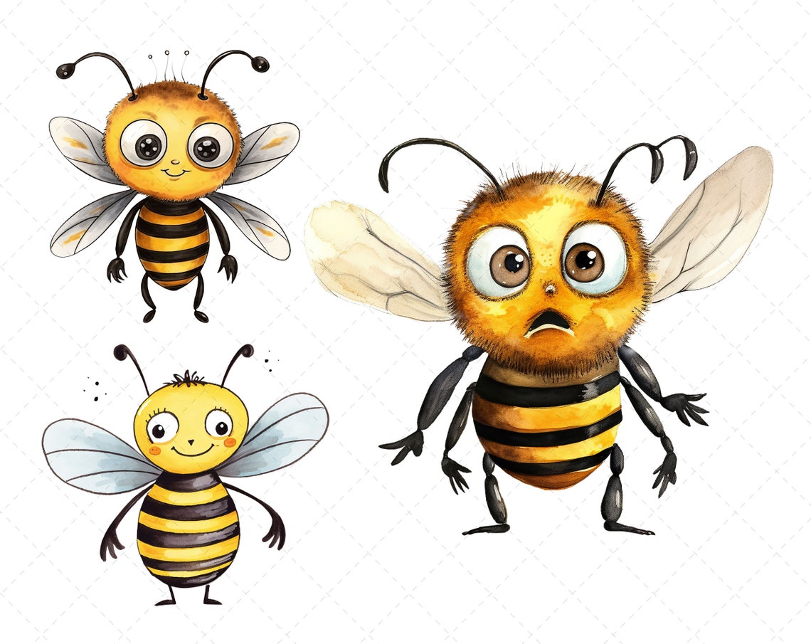 Cute Bees Watercolor Clipart Pack Vol 2, Honey Bee Clipart Png, Baby ...