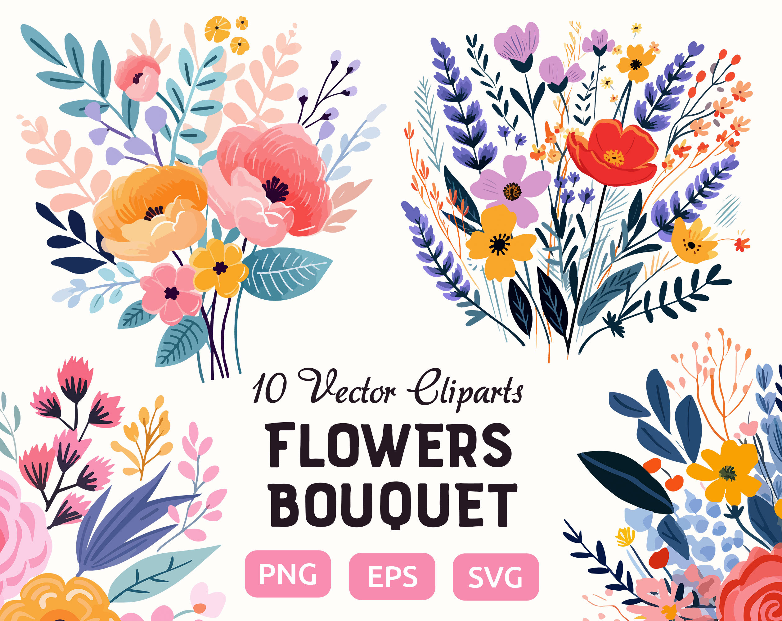 Flowers Bouquet SVG PNG and EPS Vector Clipart Bundle, Matisse Art ...