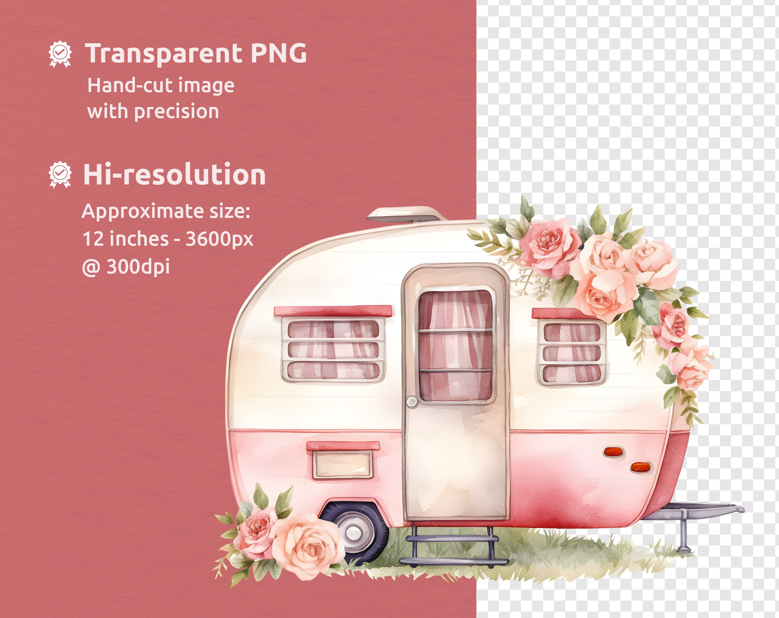 Pink Campers Vintage Clipart Bundle, Retro Flower Camping Trailers ...