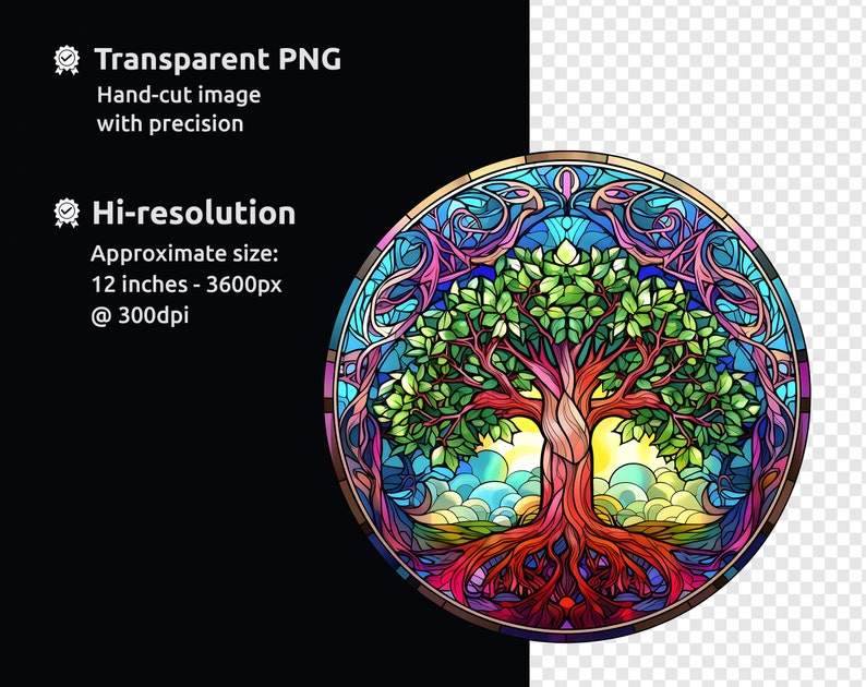 28 Stained Glass Tree of Life Clipart PNG Bundle, Watercolor Fantasy ...