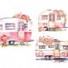 Pink Campers Vintage Clipart Bundle, Retro Flower Camping Trailers ...