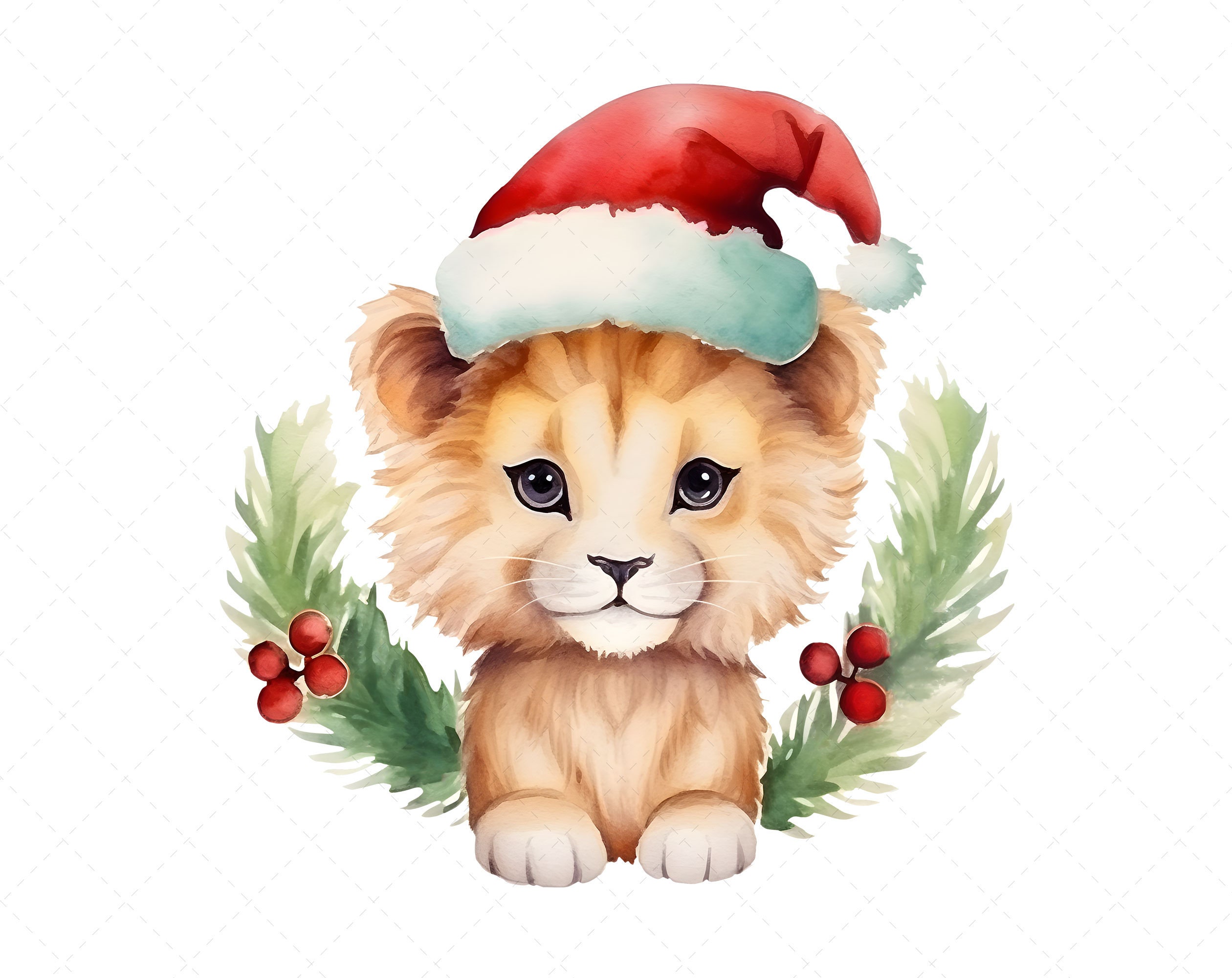 Christmas Baby Lion Watercolor Clipart: Safari Animals (instant ...