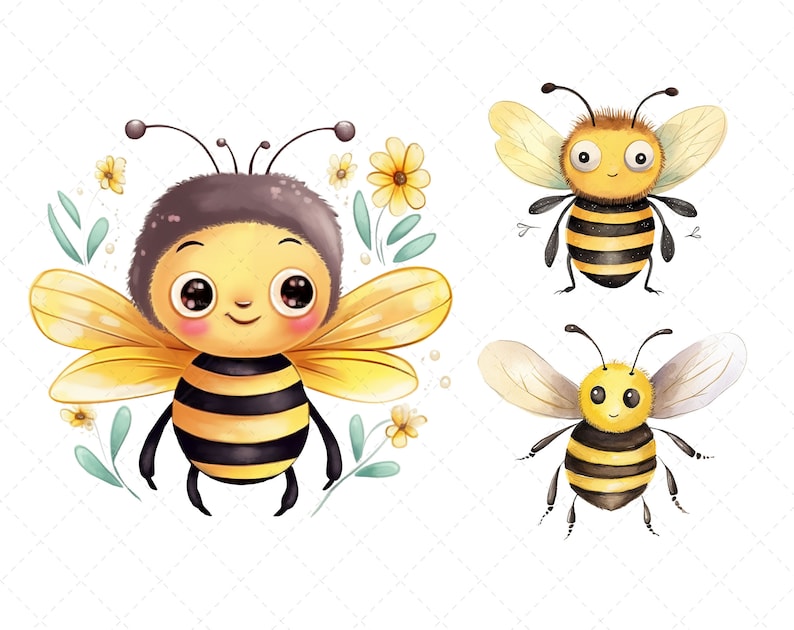 Cute Cartoon Bee Watercolor Clipart MEGAPACK, Honey Bee Clipart Png ...