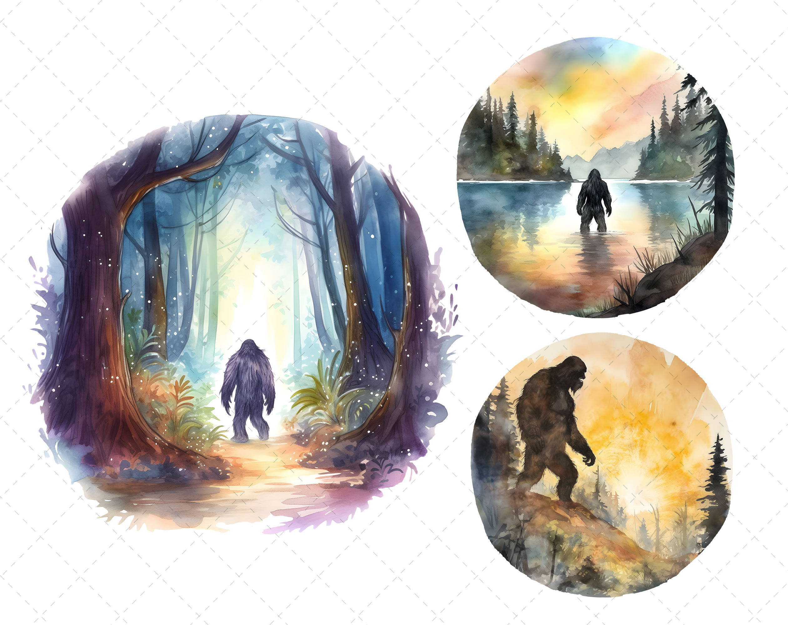 Bigfoot Encounters Watercolor Clipart Vol 1, Bigfoot Transparent Png ...